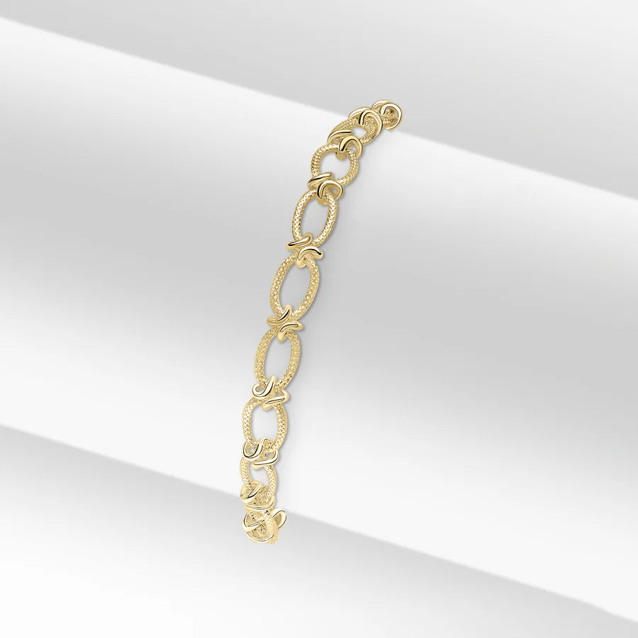 Silver & 18ct Yellow Gold Vermeil 6.5mm Handmade Textured Oval Knot Br ...